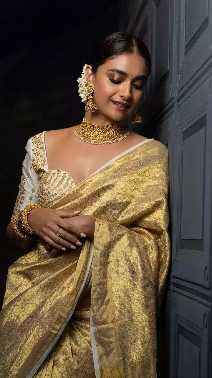 Keerthy Suresh's Golden Saree is a Vision of Elegance for Saree Enthus ...